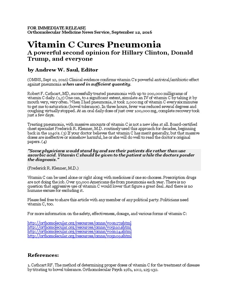 Vitamin C Cures Pneumonia | Download Free PDF | Orthomolecular Medicine ...