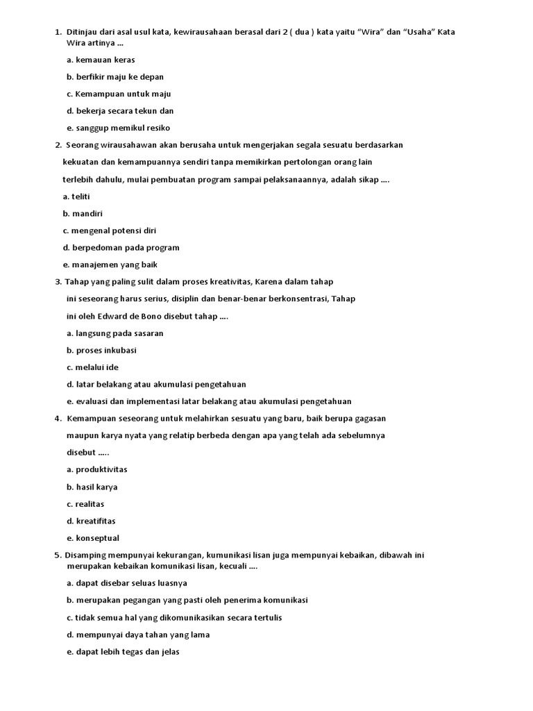 Soal KWU Kelas X, XI | PDF