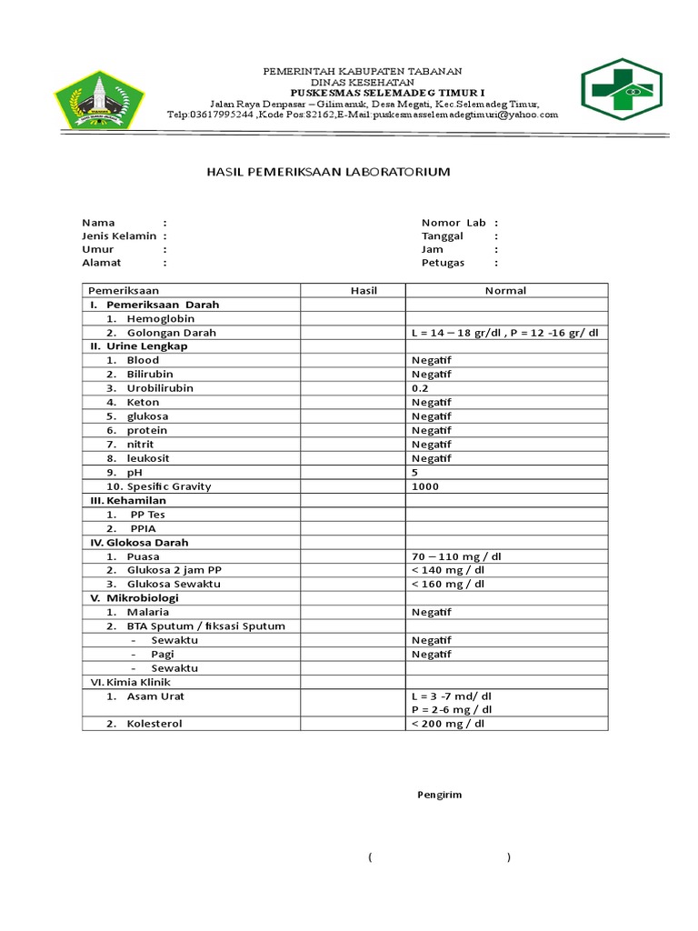 Hasil Pemeriksaan Lab | PDF
