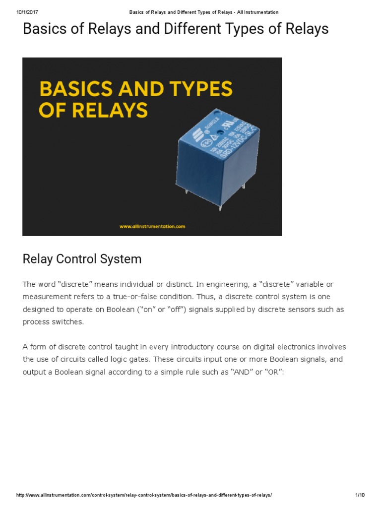 Basics of Relays and Different Types of Relays - All Instrumentation ...