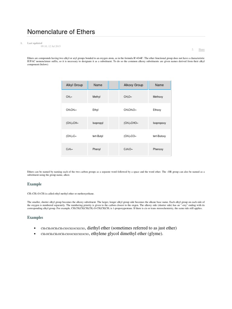 Naming Ethers | PDF | Ether | Chemical Reactions