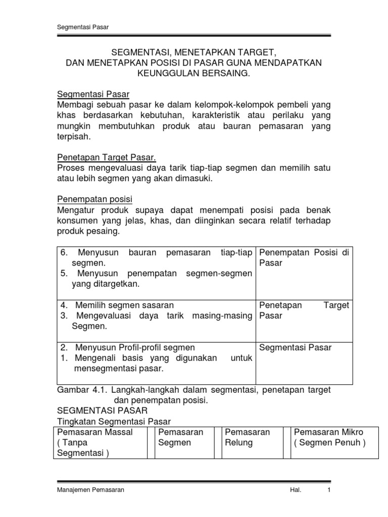 Contoh Segmentasi Pasar dan Tabelnya | PDF | Pengelolaan Keuangan & Uang