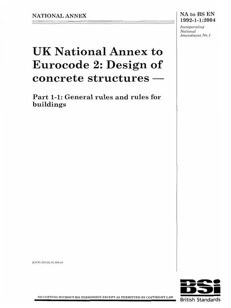 BS NA en 1992-1-1 - UK National Annex To Eurocode 2. Design of Concrete ... BS NA en 1992-1-1 - UK National Annex To Eurocode 2. Design of Concrete ...