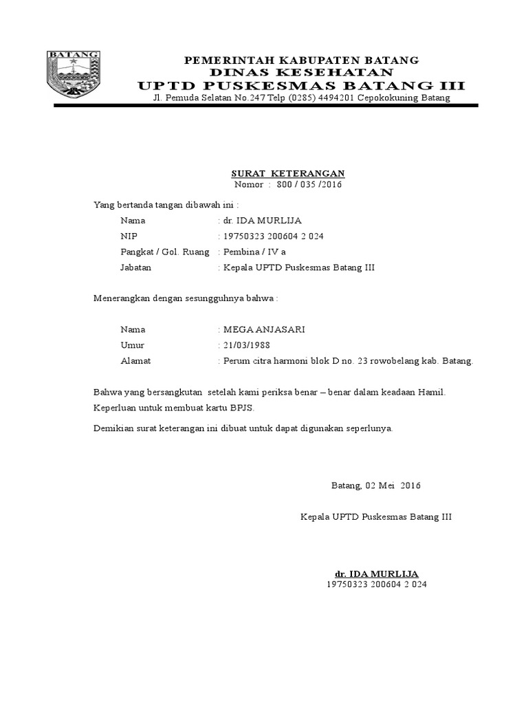 Surat Keterangan Bpjs | PDF