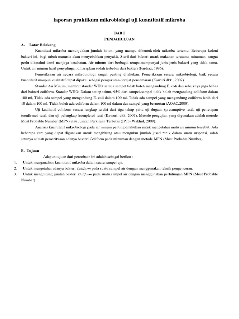 Laporan Praktikum Mikrobiologi Uji Kuantitatif Mikroba | PDF