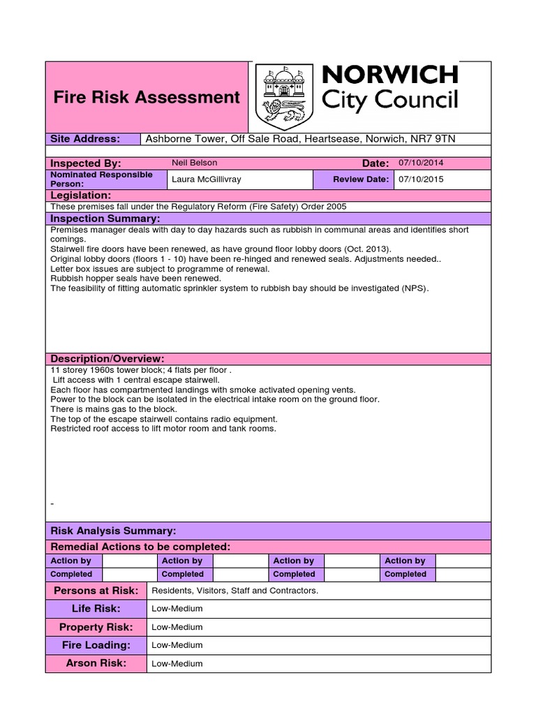 Norwich Fire Risk Assessments | PDF | Fire Safety | Firefighting