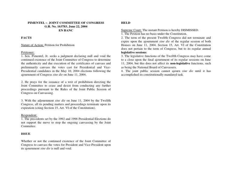 Pimentel V Joint Committee of Congress | PDF | United States ...