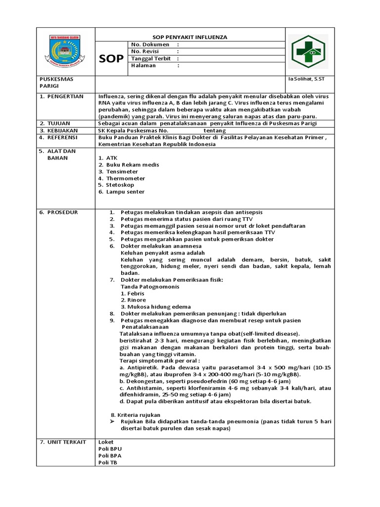 Sop Penyakit Influenza | PDF