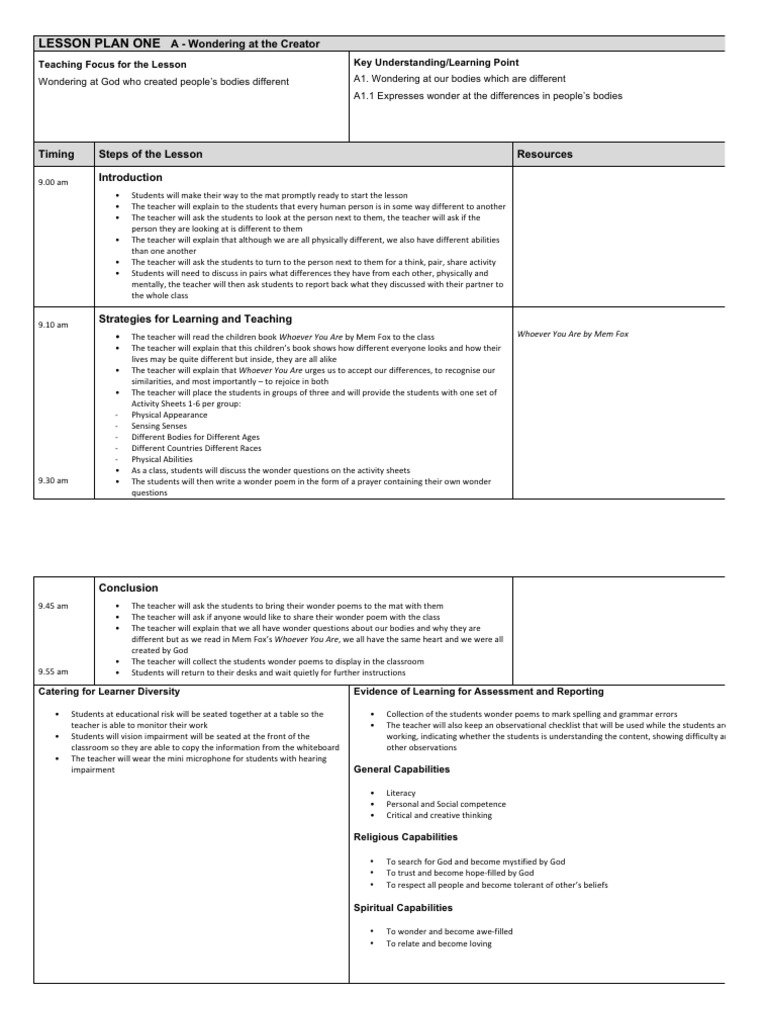 Lesson Plan One: A - Wondering at The Creator | PDF | Eucharist ...