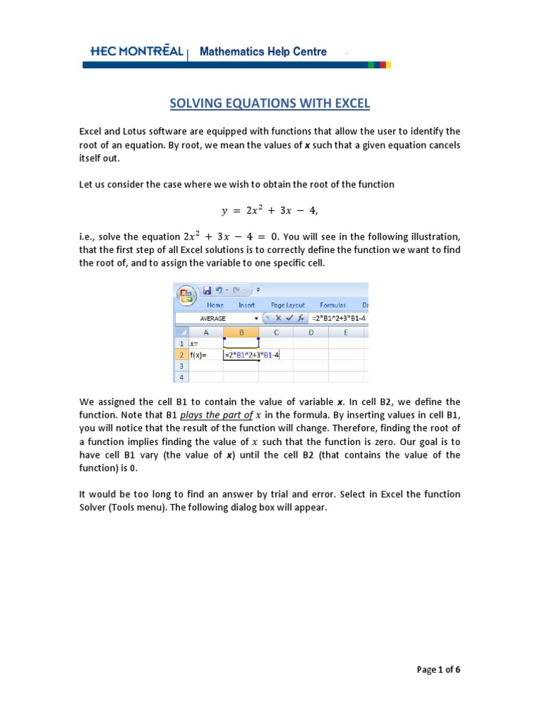 Solving Equations Using Excel Solver Pdf Computers 5767