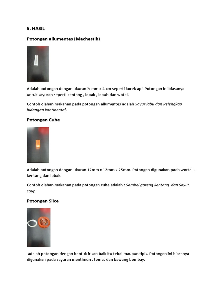 Jenis dan Fungsi Potongan Sayuran | PDF