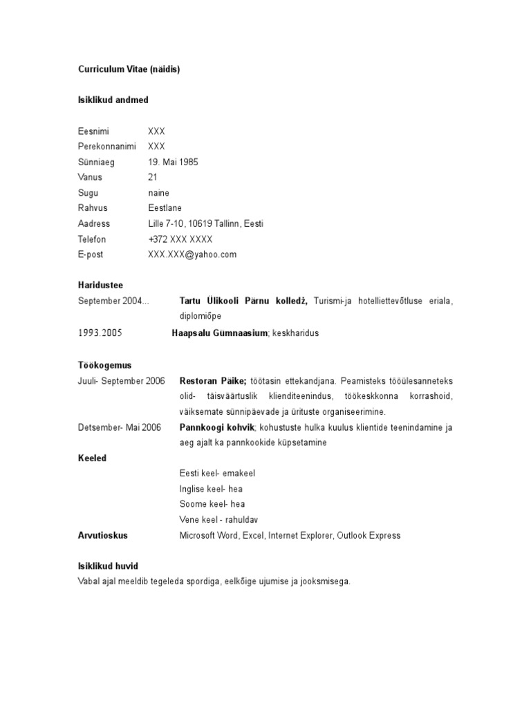 Naidis CV Eesti Keelne | PDF