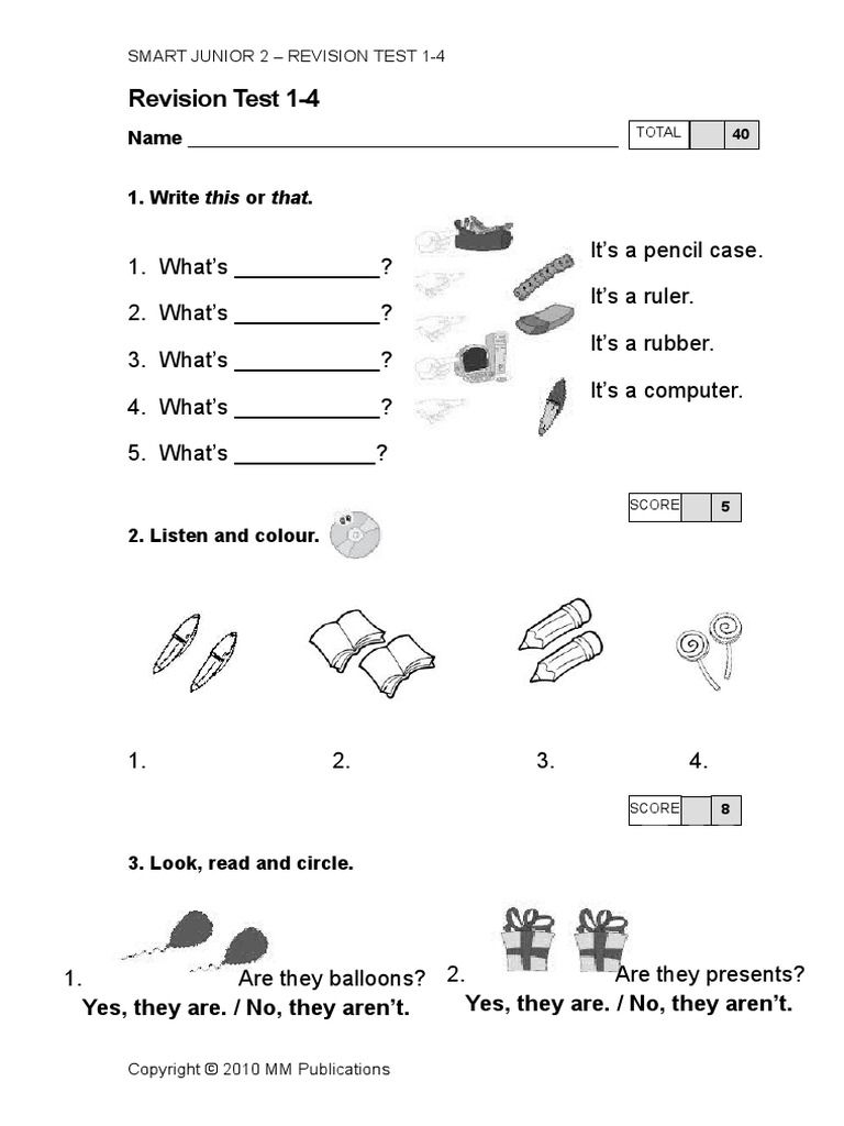 Revision Test 1-4 - Smart Junior 2 | PDF | Leisure