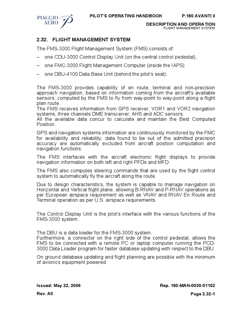 P180 Avanti-Flight Management System | PDF | Navigation | Aircraft