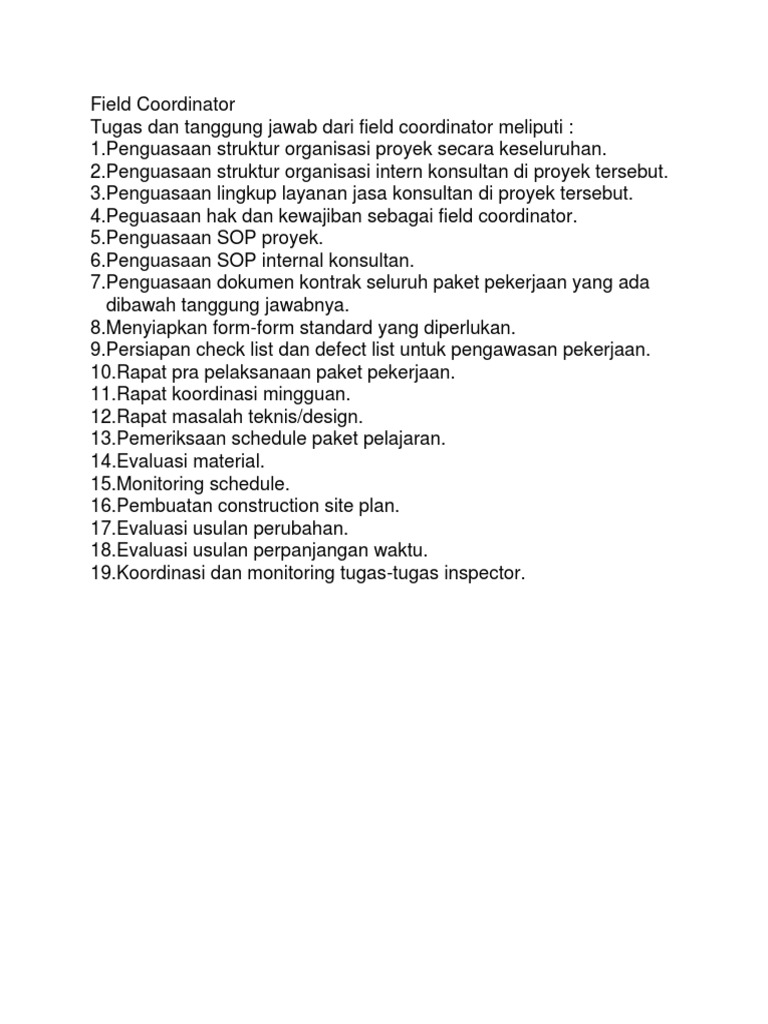 Tugas Field Coordinator | PDF