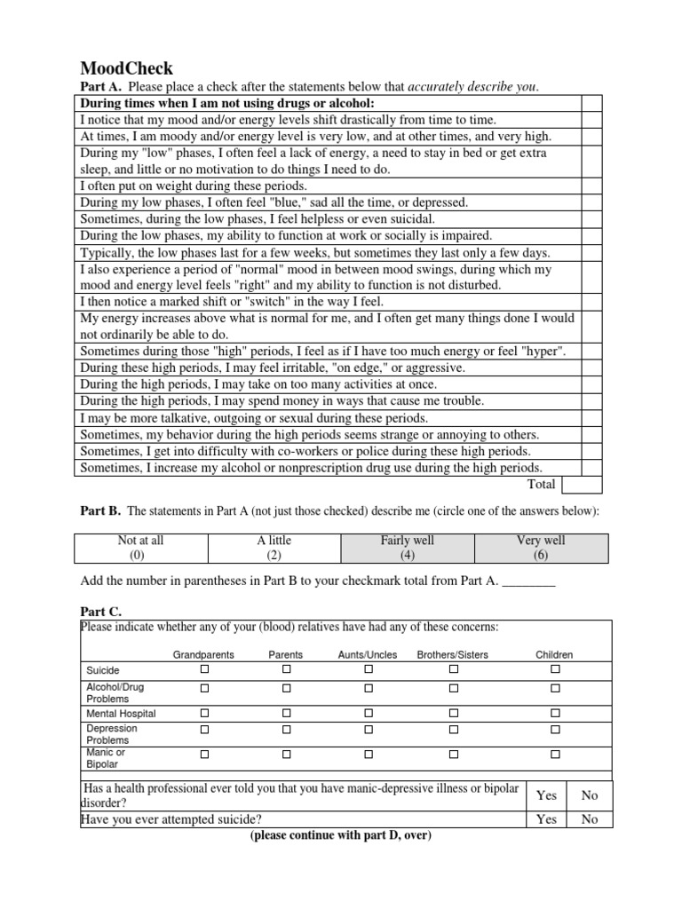 bipolar check in.pdf | Major Depressive Disorder | Bipolar Disorder