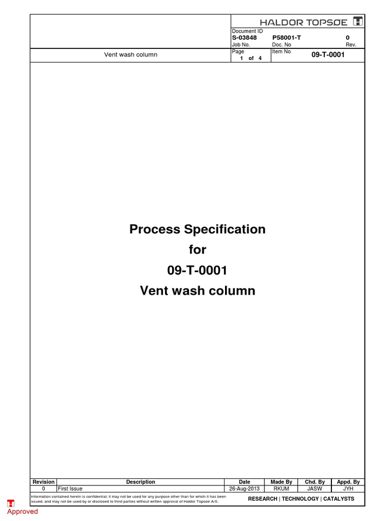 Vent Wash Column Specs | PDF | Pressure | Gases
