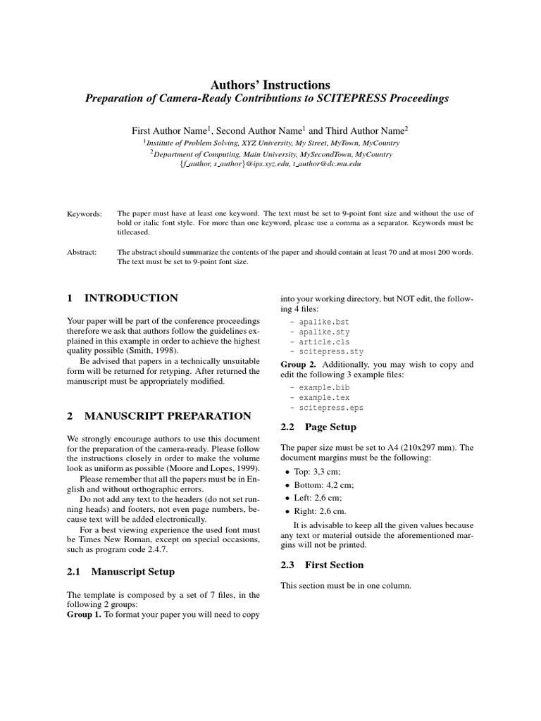 SCITEPRESS Conference Paper Template | PDF | Paragraph | Te X