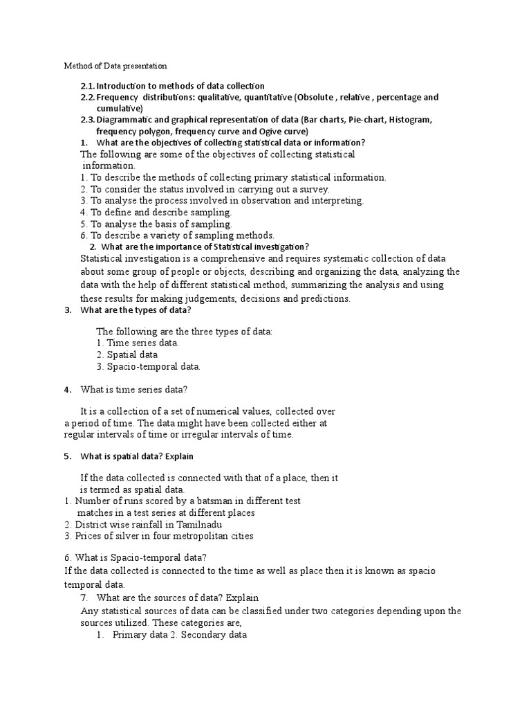 Methods of Data Presentation and Analysis | PDF | Time Series | Statistics