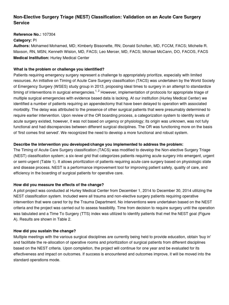 NEST Classification | PDF | Surgery | Major Trauma