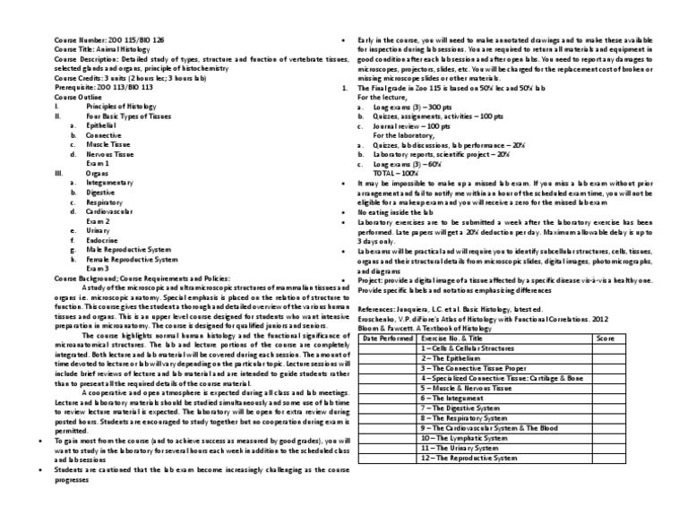 Histology Course Outline | PDF | Histology | Organ (Anatomy)