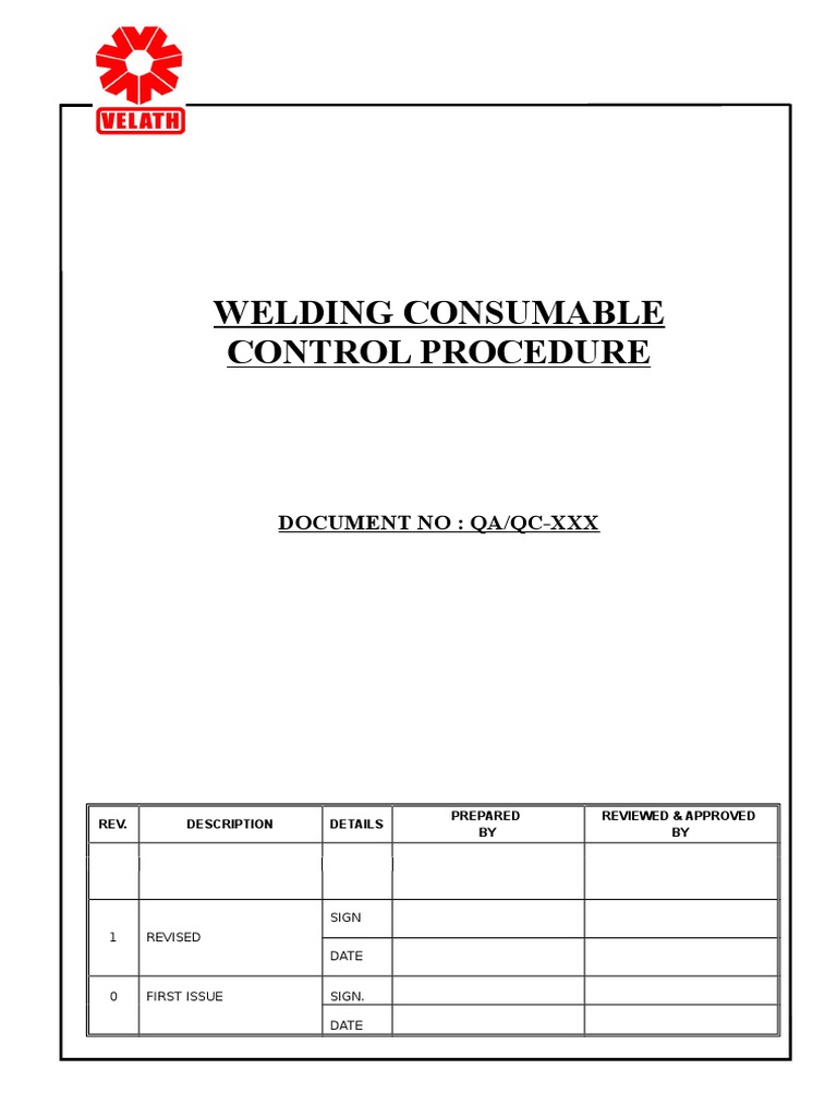 Welding Consumable Control Procedure: Document No: Qa/Qc-Xxx | PDF | Welding | Construction
