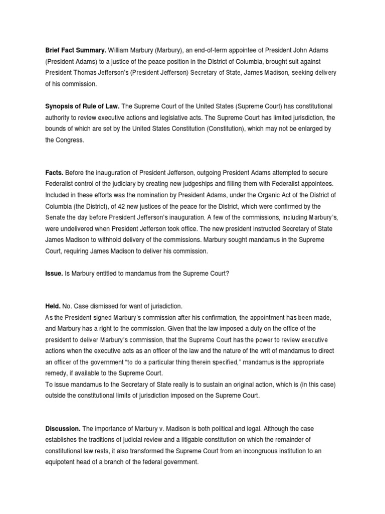 Marbury vs. Madison PDF | PDF | Marbury V. Madison | Supreme Court Of ...