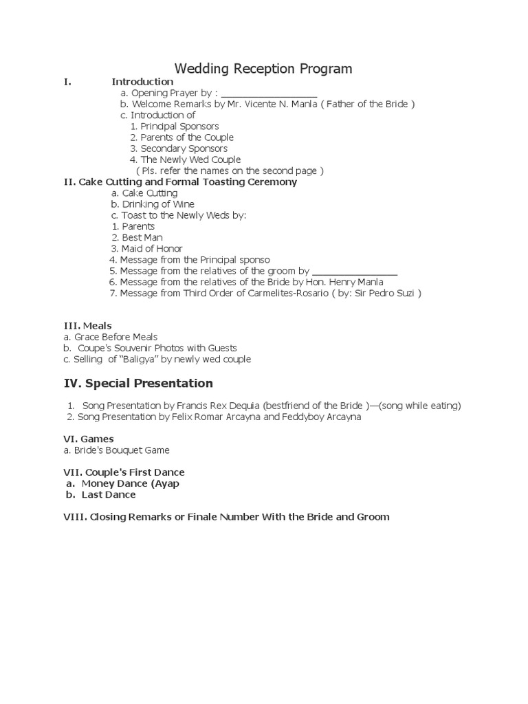 Wedding Reception Program | Download Free PDF | Wedding Ceremony ...