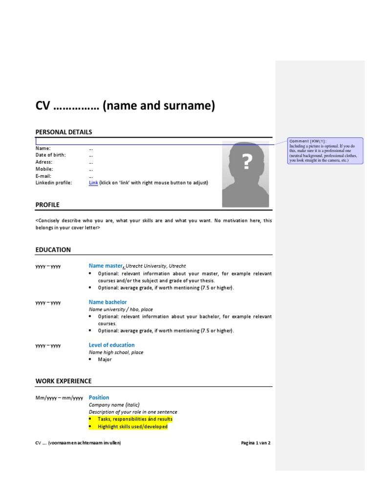 CV (Name and Surname) : Personal Details | PDF | Communication | Cognition