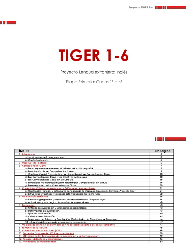 Proyecto Modelo LOMCE SERIE Tiger 1 6.castellano - Doc1 | PDF | Educación primaria | Aprendizaje