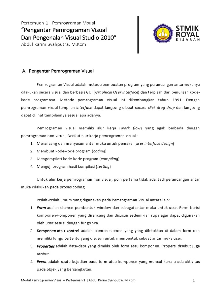 PENGENALAN VISUAL STUDIO 2010 | PDF