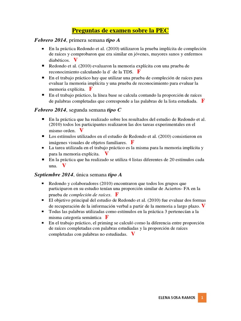 Preguntas de Examen Sobre La PEC | PDF | Memoria | Procesos mentales