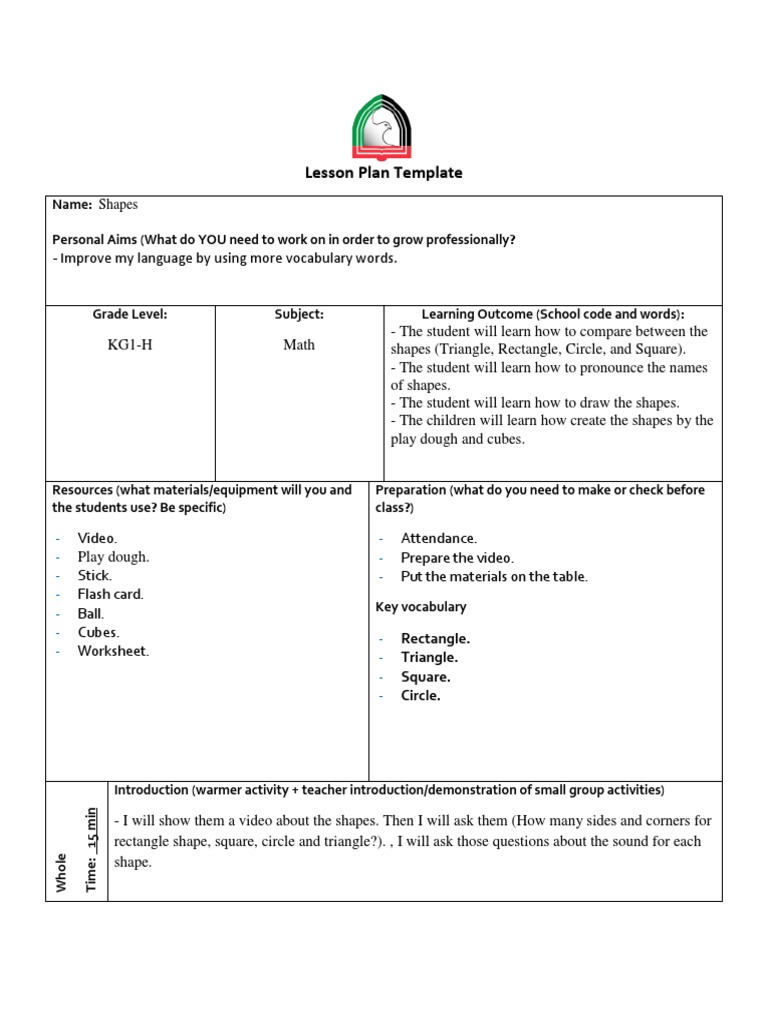 The First Lesson Plan Shapes | PDF | Lesson Plan | Education Theory