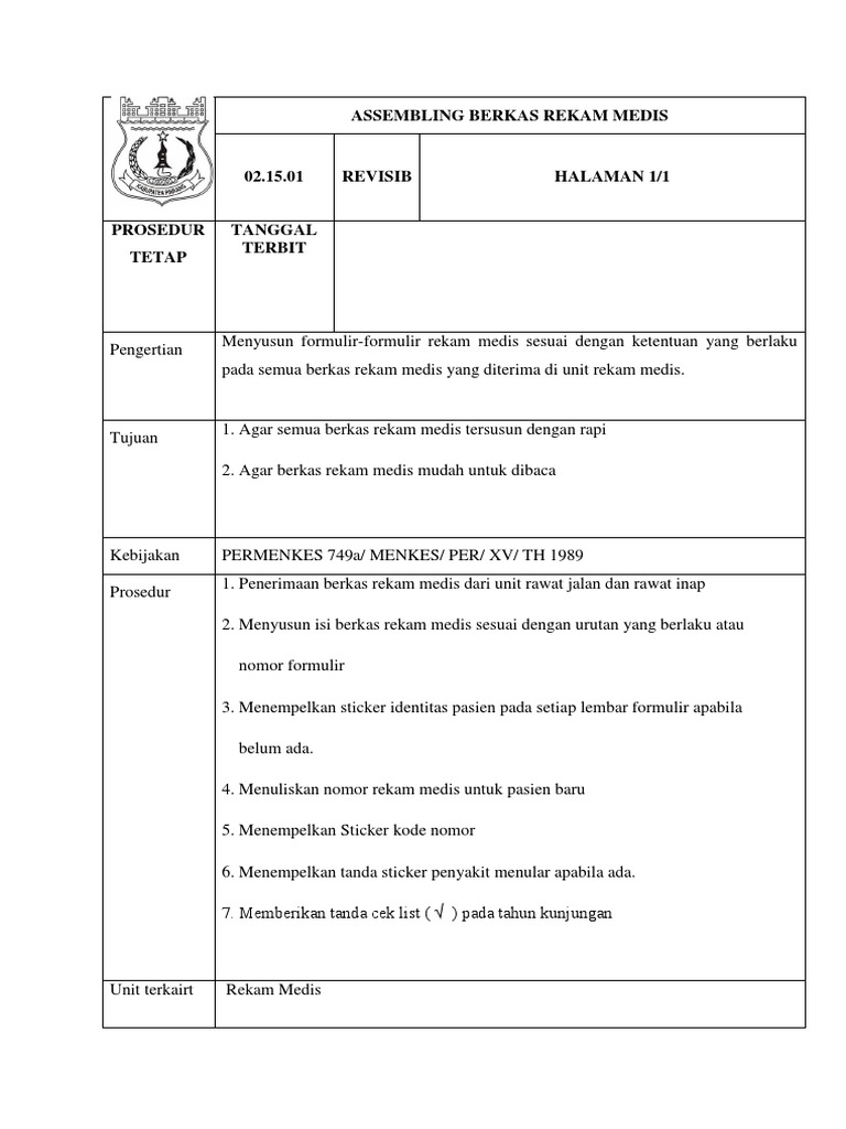 Prosedur Penyusunan Rekam Medis | PDF