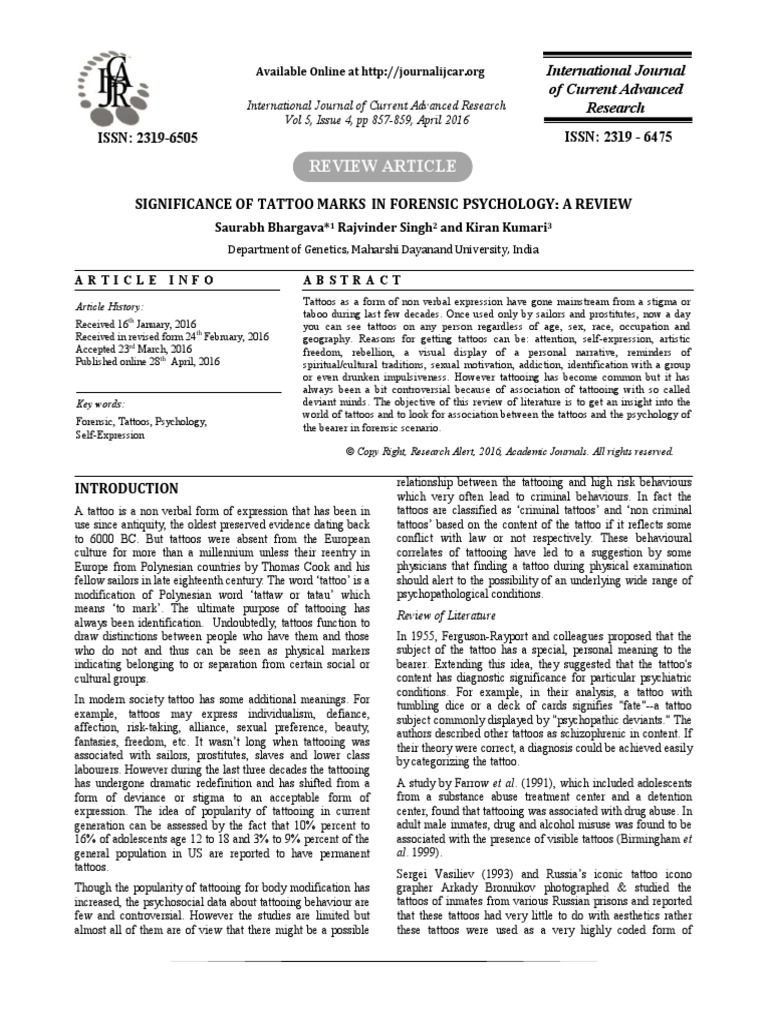 Significance of Tattoo Marks in Forensic | PDF | Substance Abuse | Tattoo