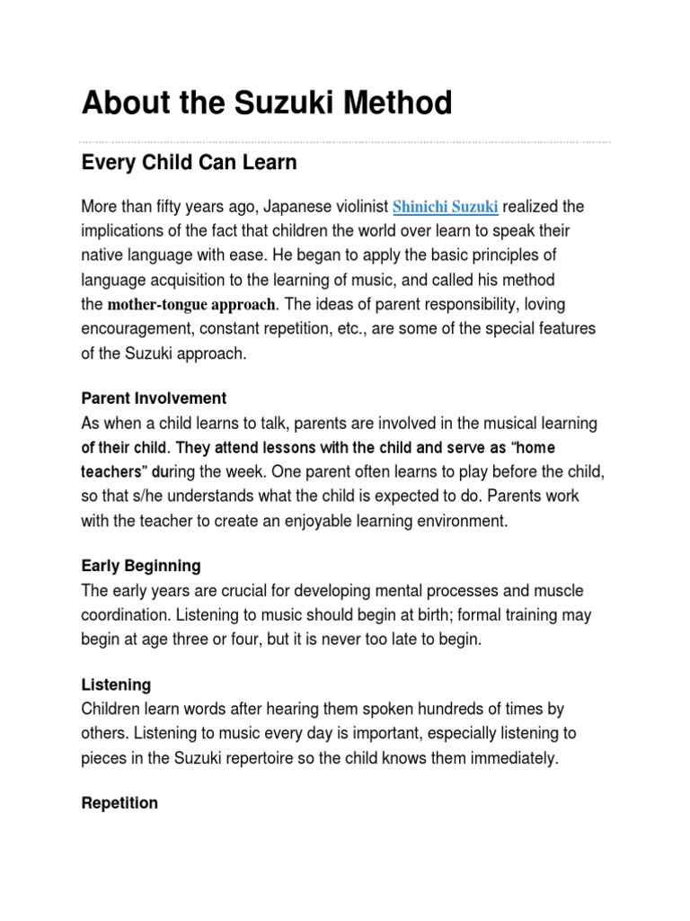 About The Suzuki Method | PDF | Music Education | Cognition