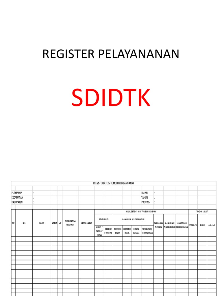 Register Pelayanan Sdidtk | PDF