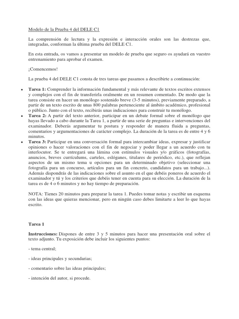 Modelo de Dele C1 Con Consejos y Guía | Lectura (proceso) | Sicología y ...