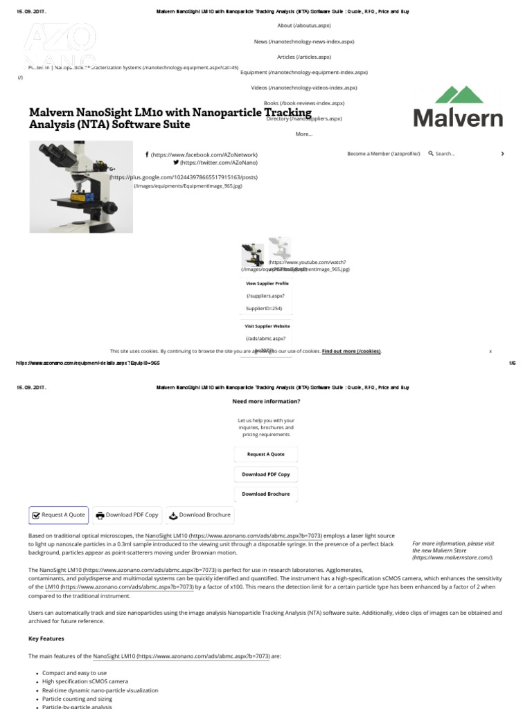Malvern NanoSight LM10 With Nanoparticle Tracking Analysis (NTA) Software Suite - Quote, RFQ ...