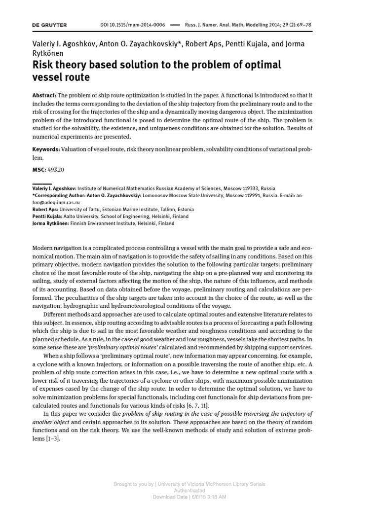 Risk Theory Based Solution To The Problem of Optimal Vessel Route | PDF | Expected Value ...