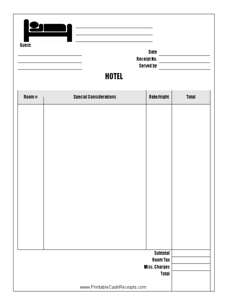 Hotel Receipt Template Example | PDF