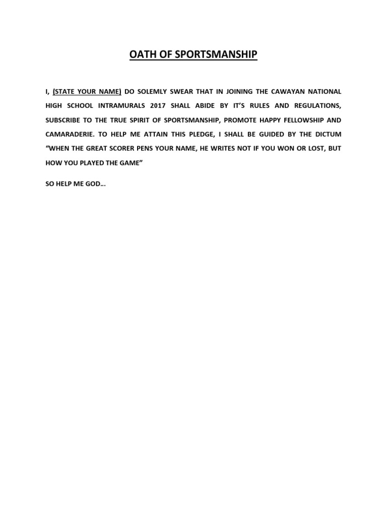 Oath of Sportsmanship | PDF | Cultural Conventions | Practice Of Law