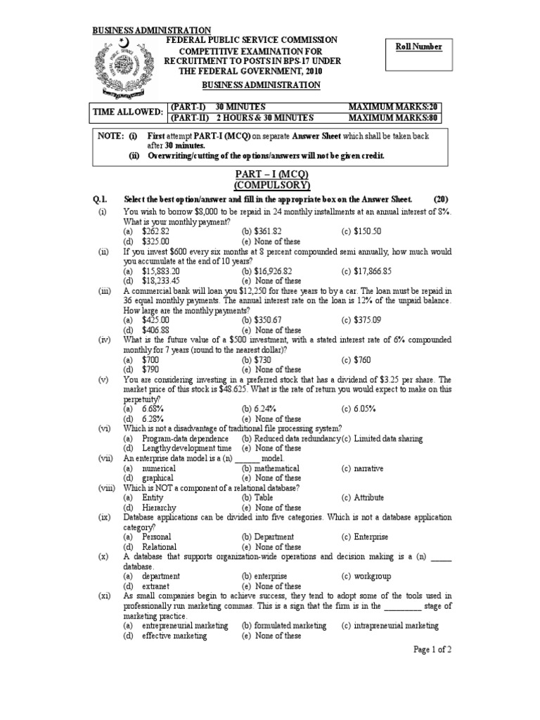 Css Business Administration 2010 PDF | PDF