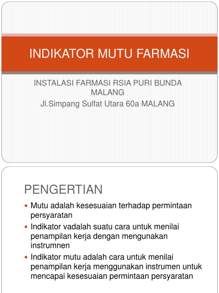 Indikator Mutu Farmasi | PDF