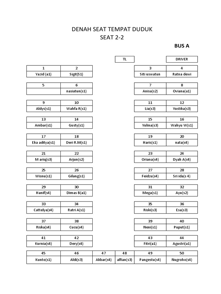 Denah Seat Tempat Duduk Study Tour | PDF