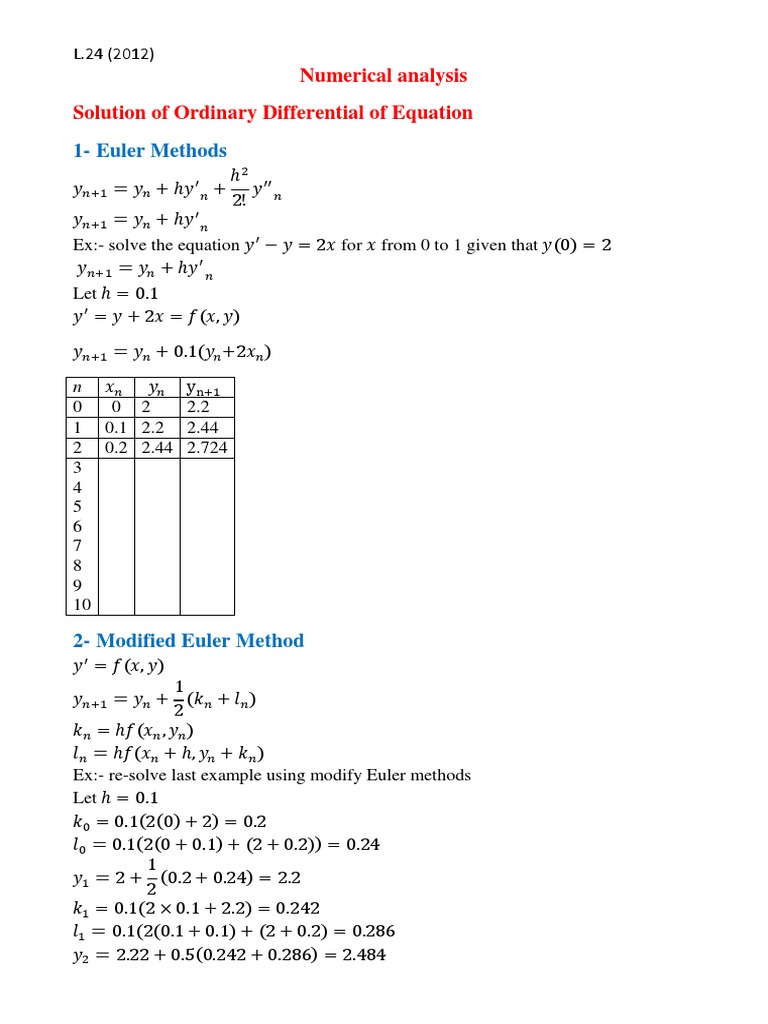 1-Euler Methods: Numerical Analysis Solution of Ordinary Differential ...