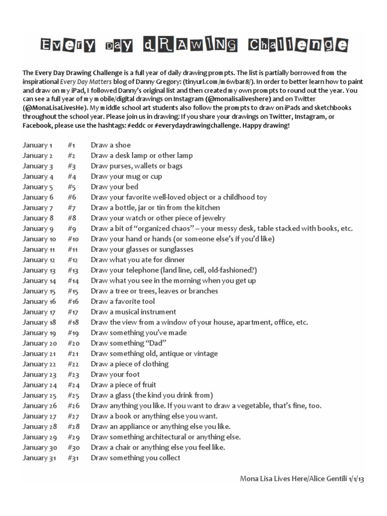 365 Days of Drawing Prompts | PDF | Hashtag | Foods