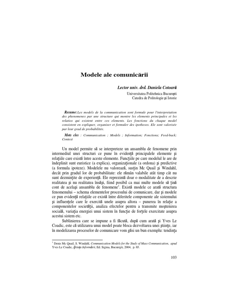 Modele Ale Comunicarii PDF | PDF