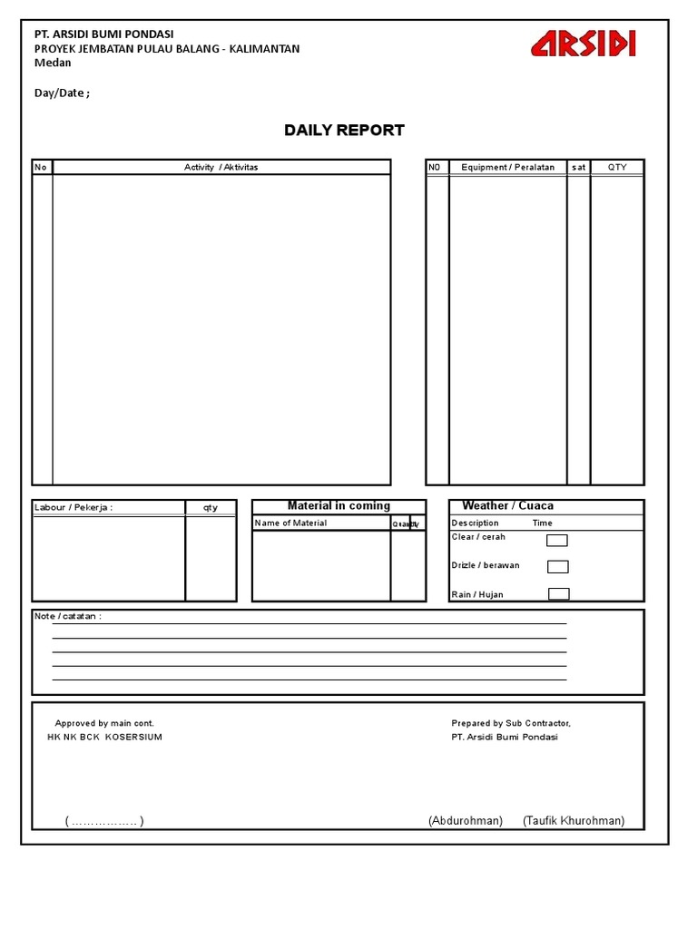 Format Laporan Harian Format Laporan Harian | PDF