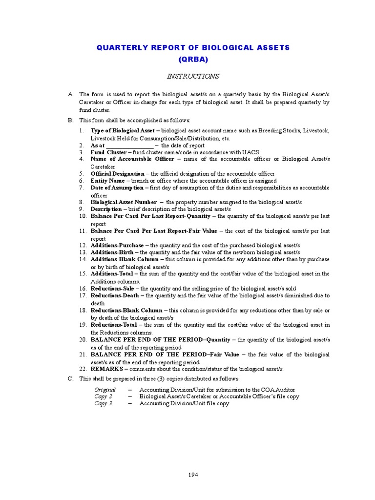 Quarterly Biological Assets Report Guide | PDF